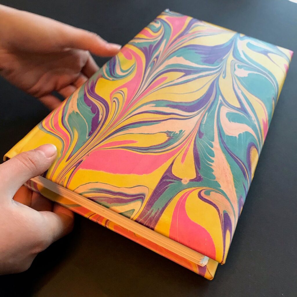 Large green leather journal / writing book with decorative gold tooling ...