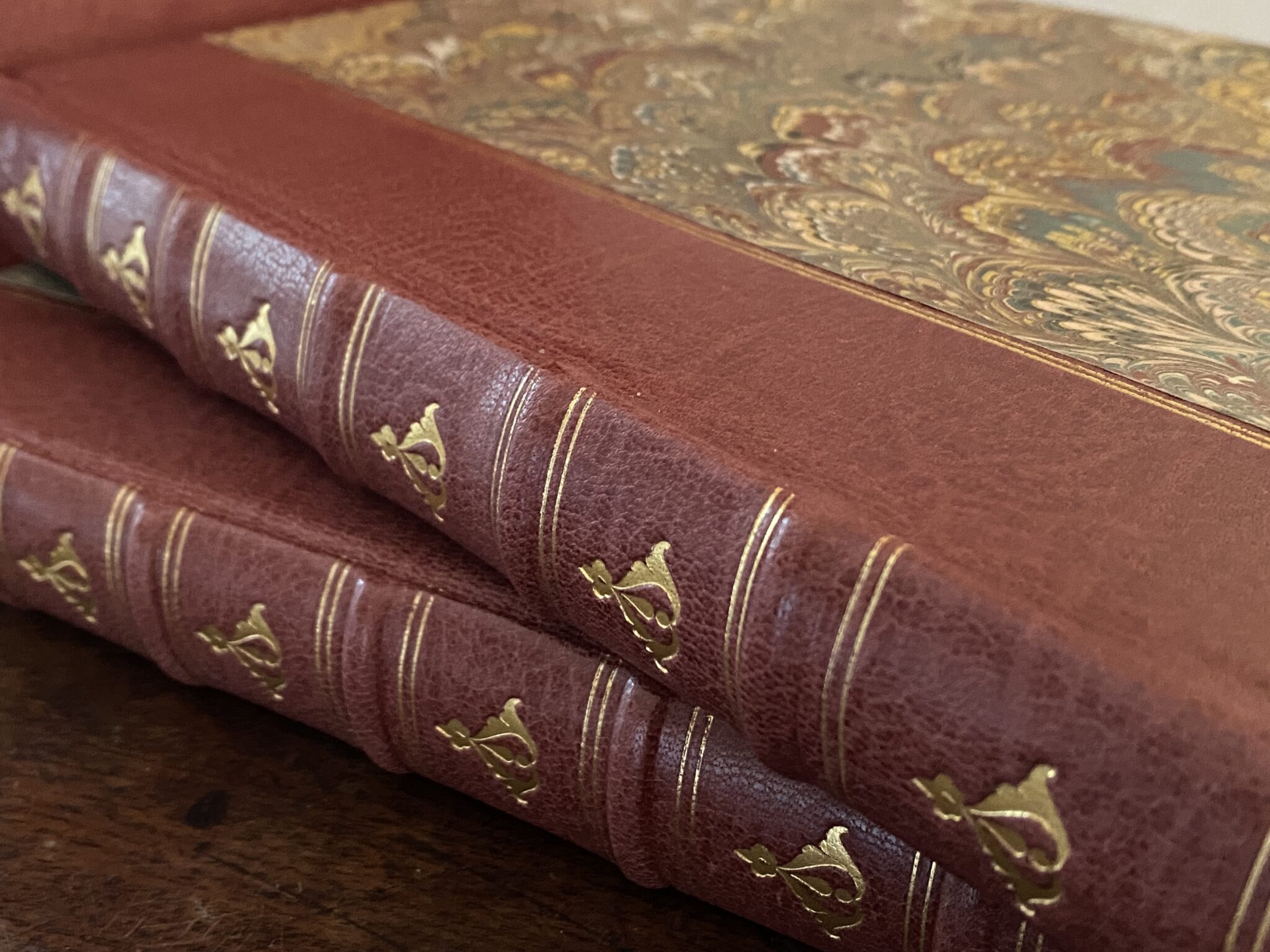 Plain paged journal bound in half leather and marble. - Black Cat Bindery