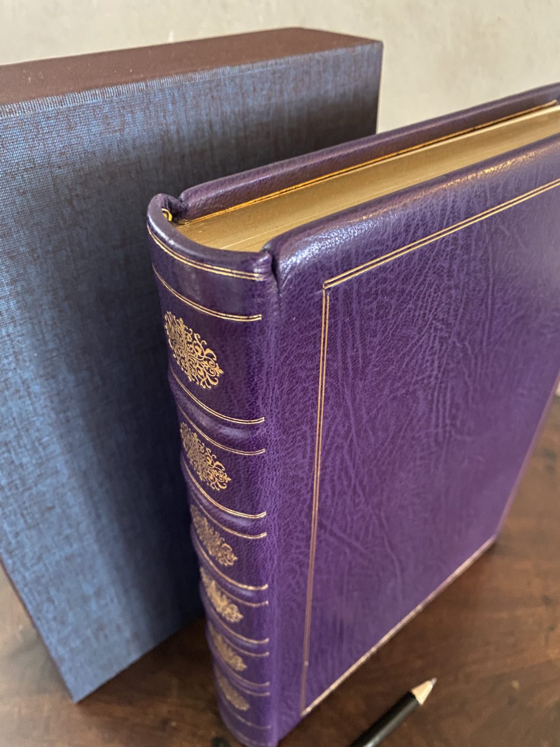 Purple leather bound journal with decorative gold tooling - Black Cat ...